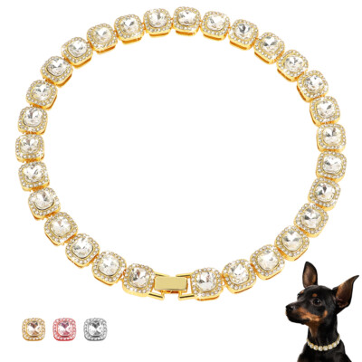 Rhinestone Gold Small Dog Chain Collar Bling Diamond Cat Puppy Necklace ...