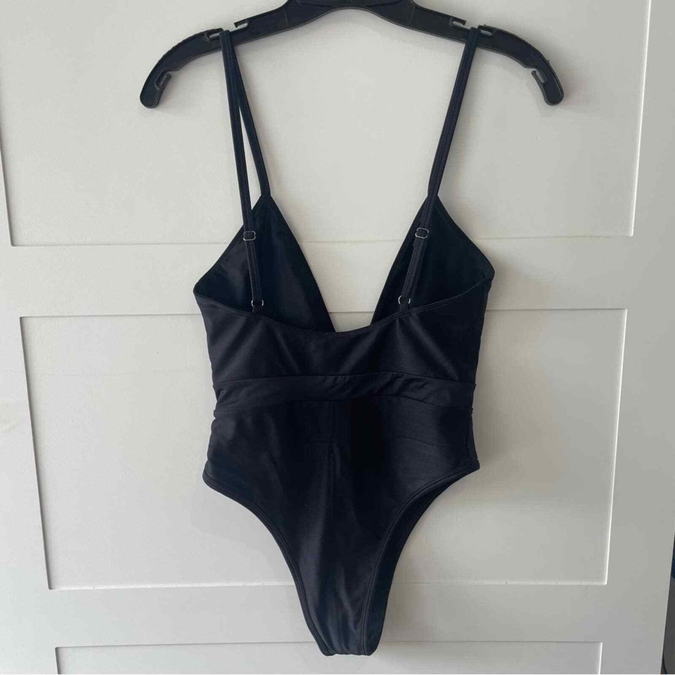 New! FAE Zipper Front Plunge One Piece Swimsuit Size M Solid Black ...