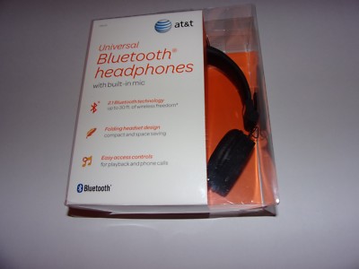 At&T Universal Bluetooth Headphones With Built In Mic 30 Ft Of Wireless ...