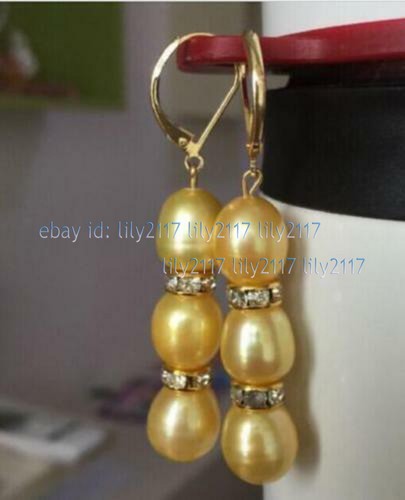 Beauty 12-13MM Natural South Sea Baroque Golden Pearl Dangle Earrings 14k Gold | eBay