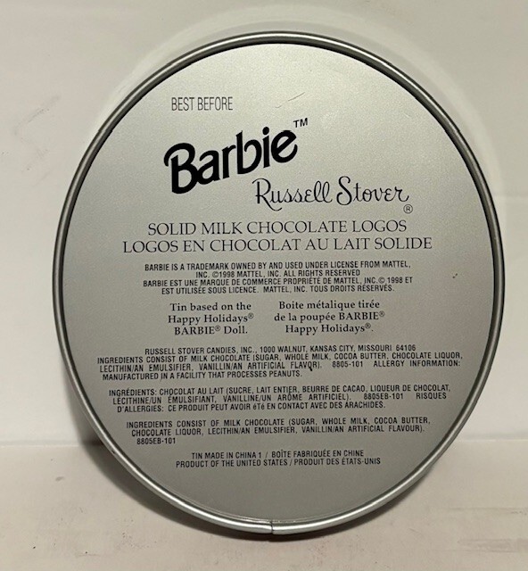 COLLECTIBLE 1999 RUSSELL STOVER HAPPY HOLIDAYS BARBIE OVAL METAL TIN ...