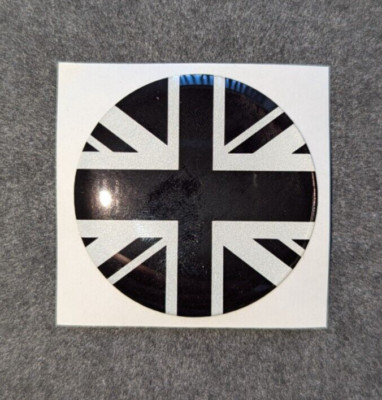 50MM LARGE BLACK & REFLECTIVE CIRCLE UNION JACK - GEL DOMED STICKER X 1 ...