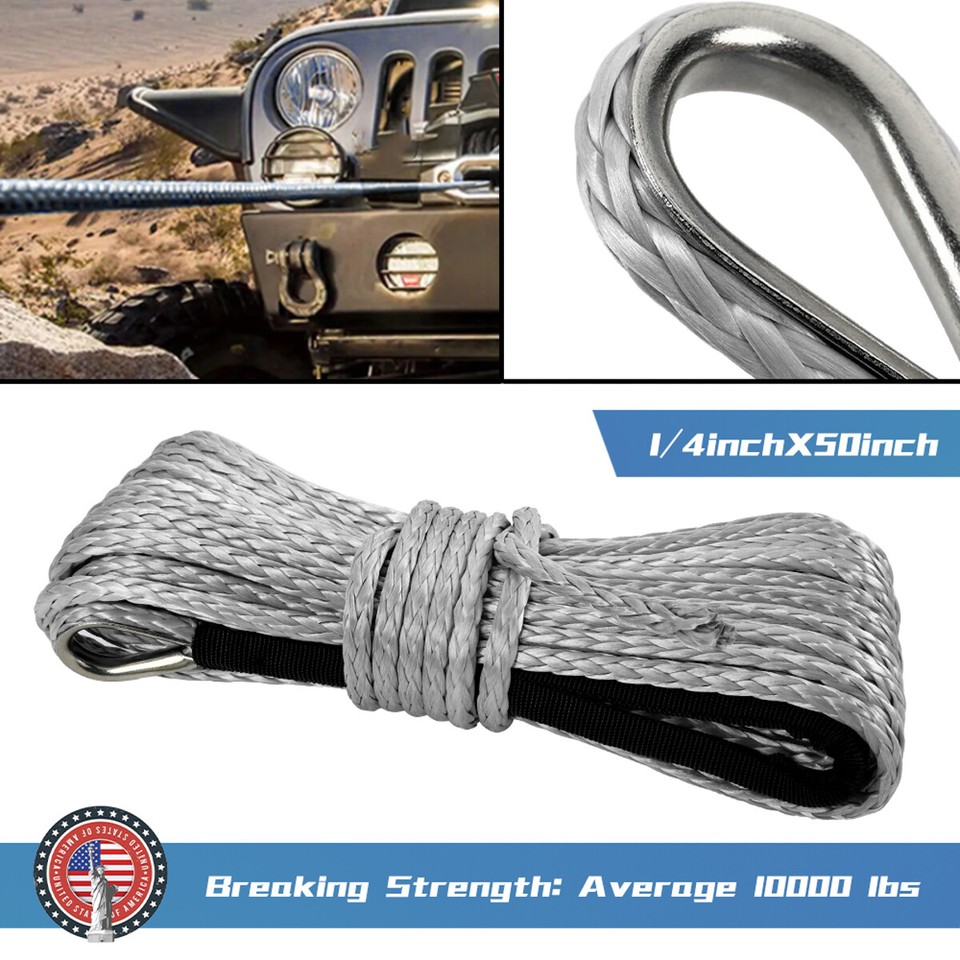 10000LB Synthetic Winch Rope Line Recovery Cable ATV UTV w/ Sheath 1/4 ...