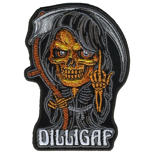 DILLIGAF Grim Reaper Middle Finger Biker Cut Patches | eBay