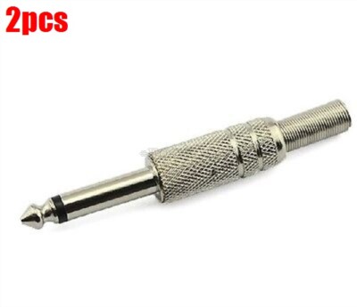 2Pcs 1/4" 6.35MM Cable Mono Plugs Connector Chrome Metal Straight Plug ...