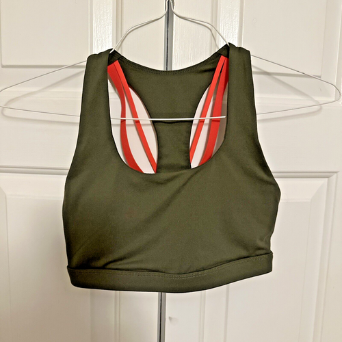 Fabletics Boost Medium Impact Sports Bra Sz Small Army Green And Pink ...