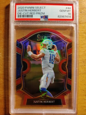 JUSTIN HERBERT 2020 SELECT D/C RED PRIZM ROOKIE RC #44 PSA 10 GEM MINT ...