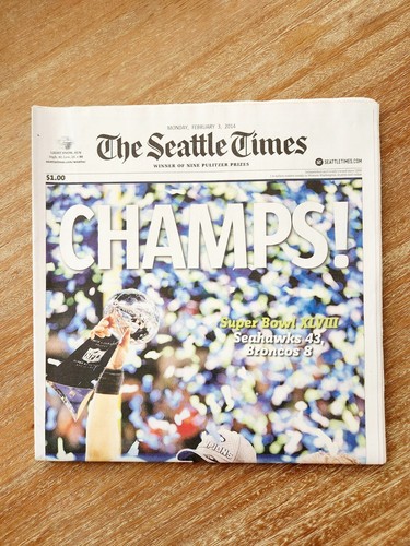 NEW Seahawks SUPER BOWL CHAMPS! 2014 Seattle Times Newspaper NFL ...