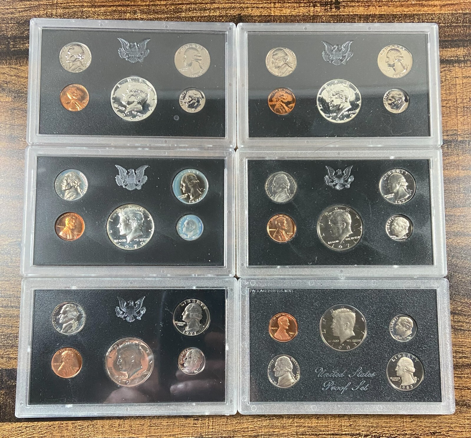6 U.S. Mint proof sets: 1968s, 69s, 70s, 71s x2, 83s 3-40% silver halves | eBay