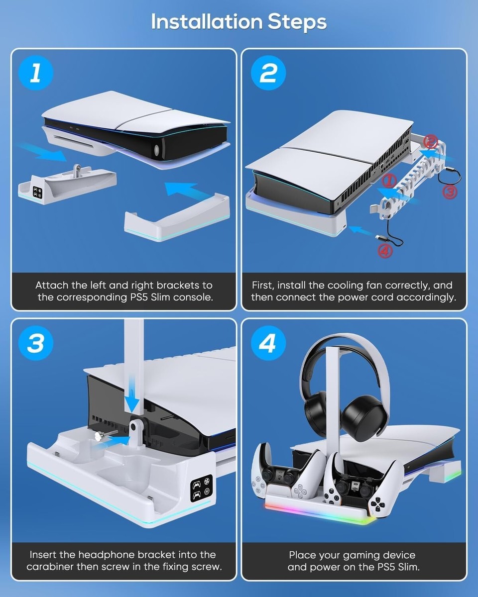 Controller Charging Dock MENEEA RGB Horizontal Cooling Stand For PS5 ...