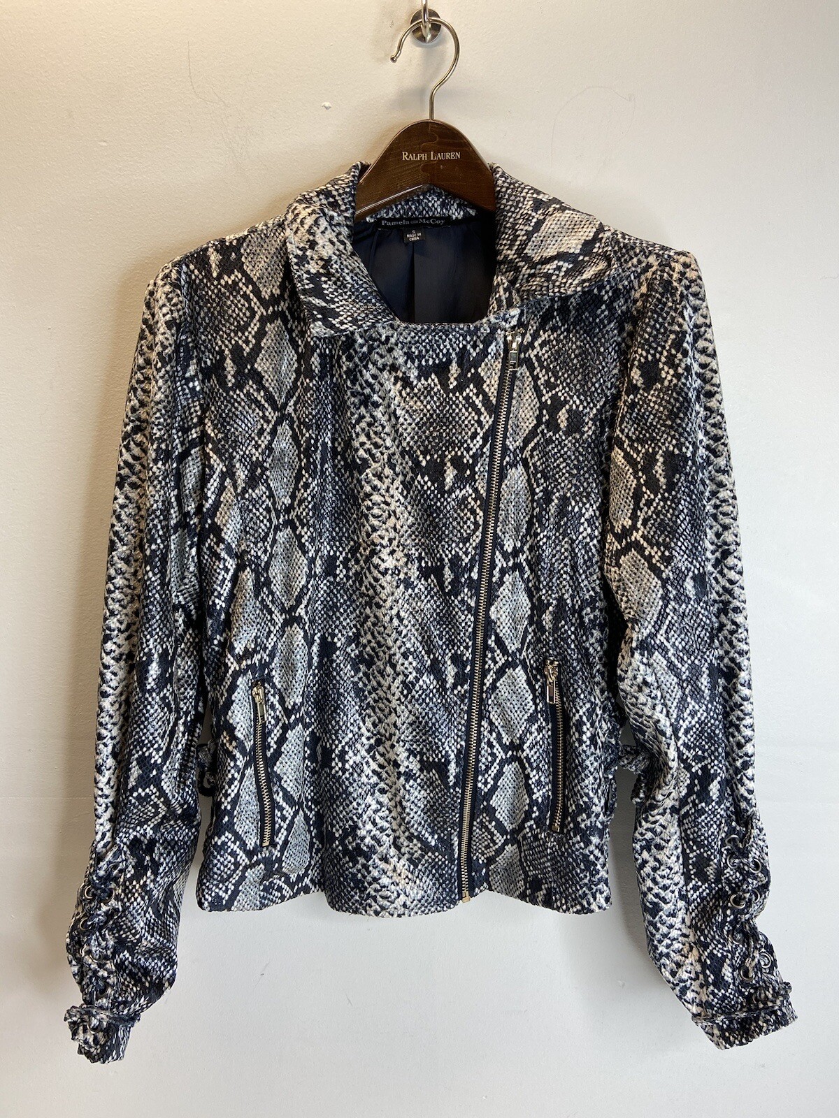 Pamela McCoy Jacket Faux Snakeskin Fully Lined Black … - Gem