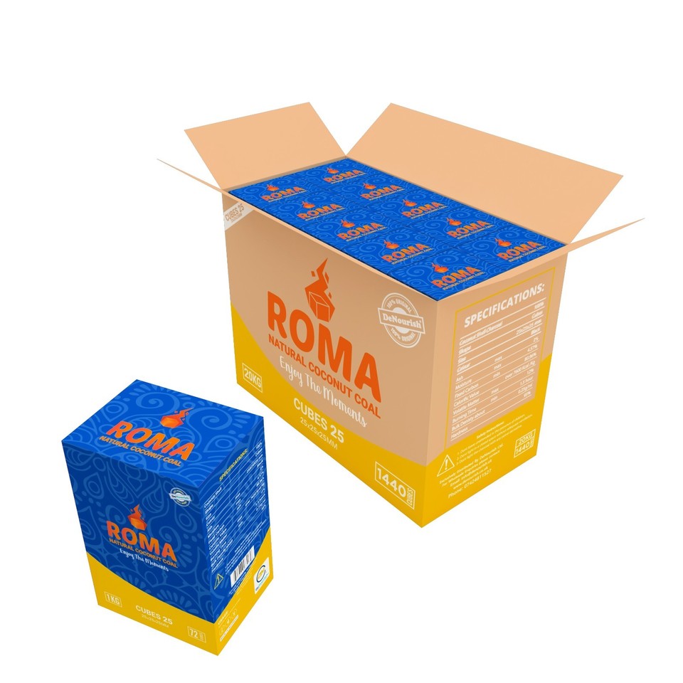 ROMA 20KG Coconut Shisha Charcoal - Natural Coconut Shell Cubes- Long ...