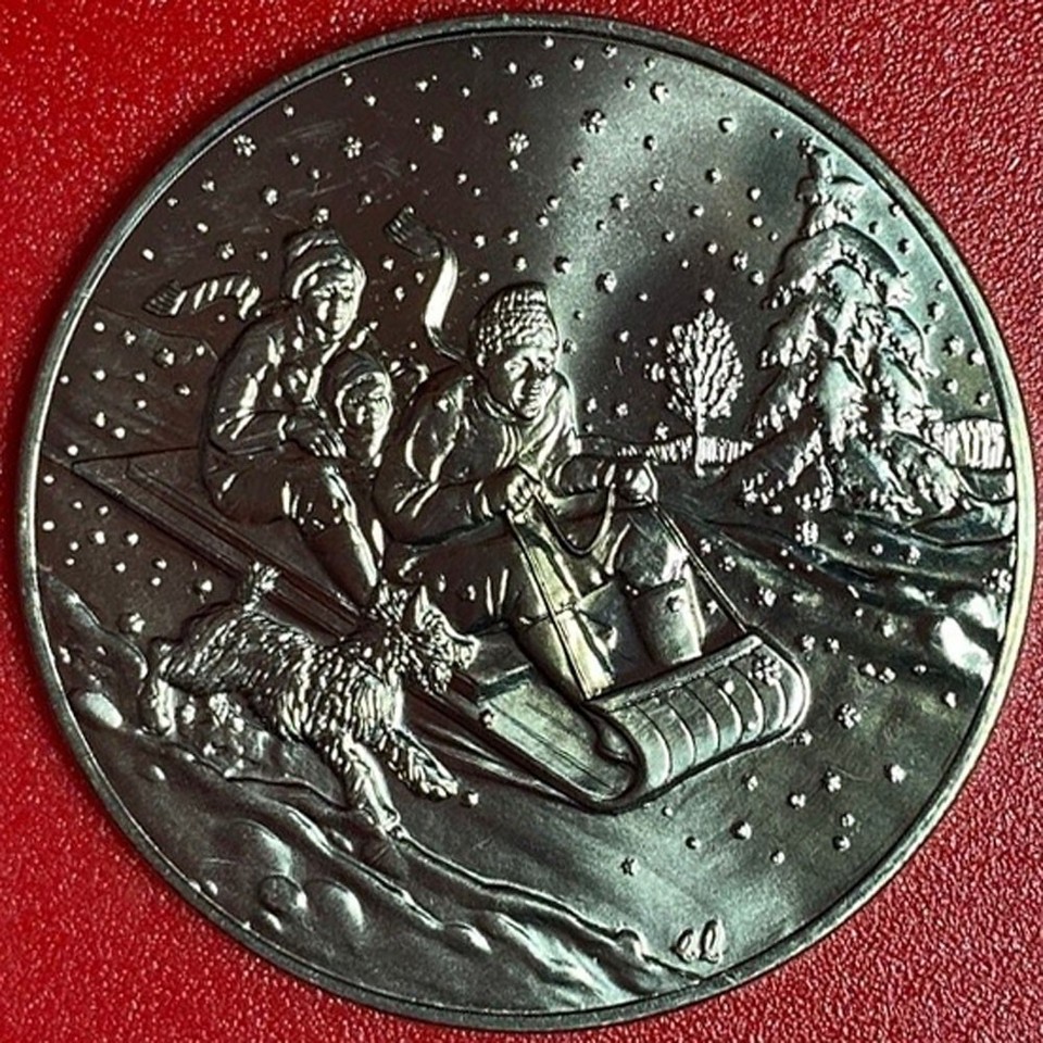 CHRISTMAS TREE CHILDREN SLEDDING DOG SNOW DAY MEDAL TOKEN 24gr 39mm ...