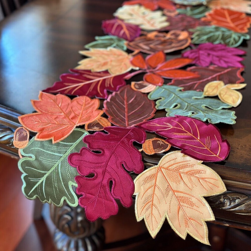 AUTUMN LEAVES Table Runner, Handmade, 13"x90" Fall Decoration ...