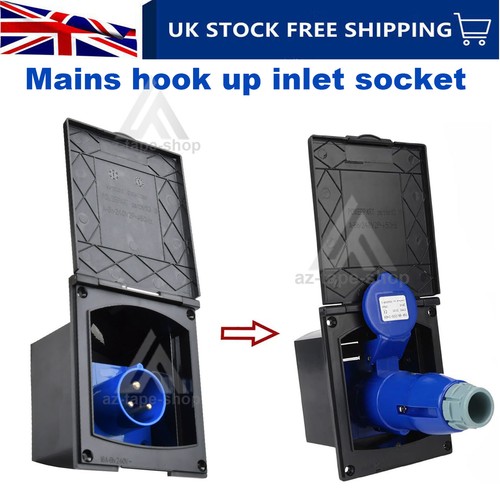 220V 230V 240V Mains Hook Up Inlet Socket Caravan VW Motorhome Flush ...
