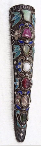 Old Chinese Filigree Silver, Enamel, Jade, Opal, Tourmaline Finger ...