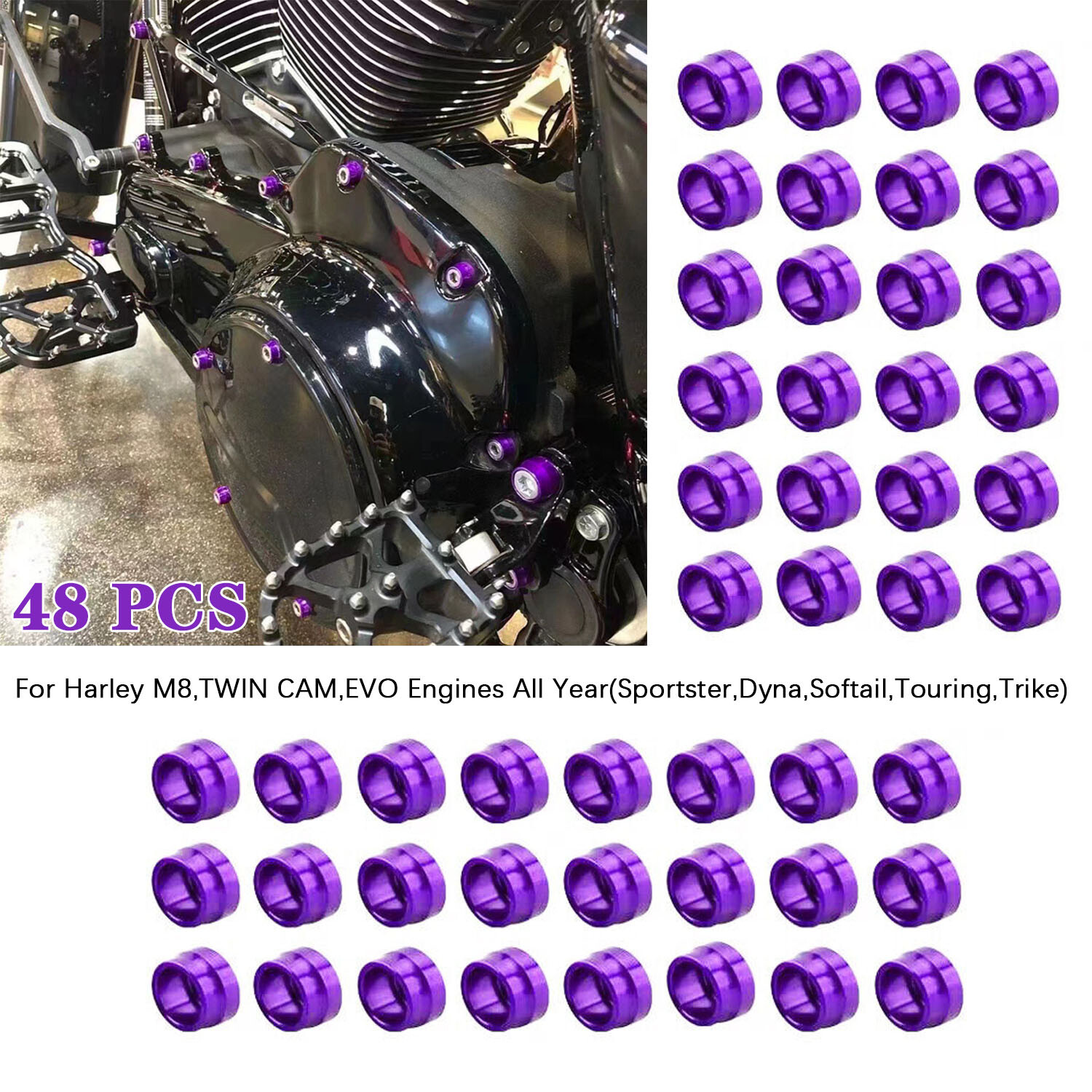 CNC Engine Bolt Cover Caps Kit 48X For Harley Touring Twin Cam Road ...