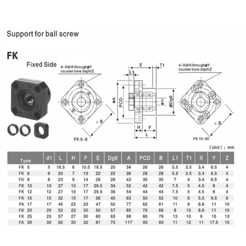 Precision Ball Screw Support Seat 6-30mm & FK/FF 6-30 Threaded ...