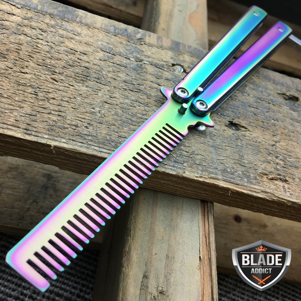 Butterfly Balisong Trainer Training COMB Knife Tool RAINBOW Metal ...