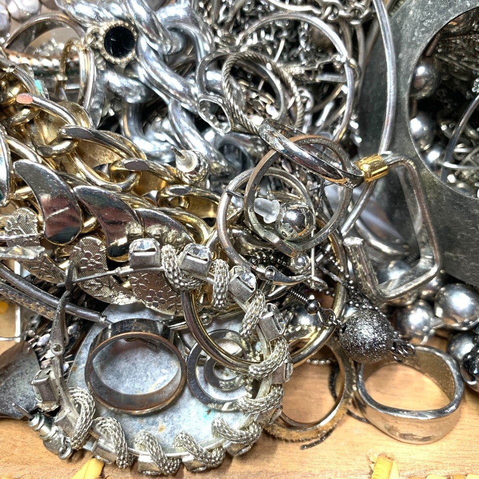 1 LB Bulk Silver & Silver-Tone Jewelry Lot Mixed Styles Untested ...