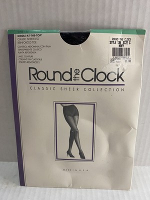 Vintage Round the Clock Classic Sheer Style 135 Size C Navy | eBay