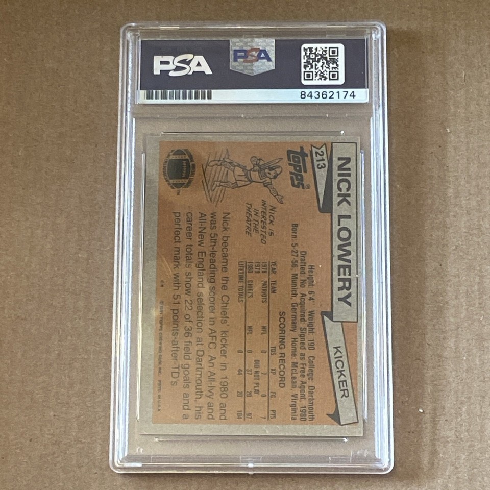 1981 Topps Nick Lowery #213 Autographed Card Kansas City Chiefs Rookie ...