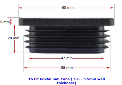 Black Square Plastic End Cap 60mm x 60mm Flat Top - Pack of 10 Pieces ...