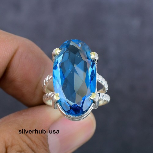 Blue Topaz Gemstone 925 Sterling Silver Handmade Ring Jewelry All Size ...