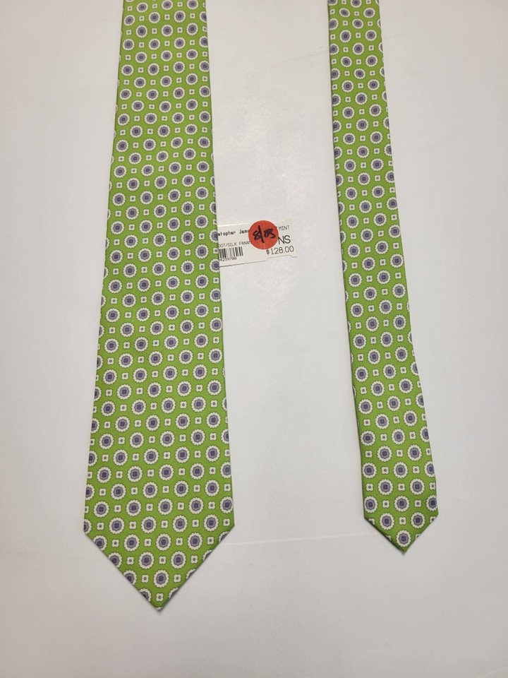 $128 New RUTH GRAVES Neck Tie 100% SILK Green Blue Geometric Medallion ...