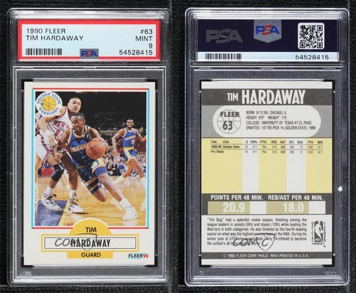 1990-91 Fleer Tim Hardaway #63 PSA 9 MINT Rookie RC HOF | eBay