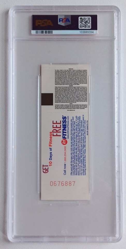 2001 Barry Bonds 500th Home Run Full Ticket PSA 10 GEM Mint APR 17 4/17 ...