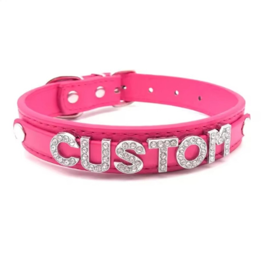 Custom Rhinestone Letter Collar You Choose Color and Words Faux Leather ...