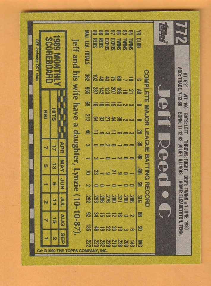 Jeff Reed Cincinnati Reds AUTO Signed 1990 Topps World Series Champs ...