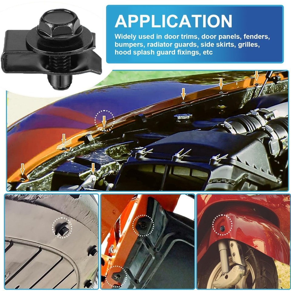 Car Body Bolts & U-nut Clips M6 Splash Shield Retainer Fastener Rivet ...