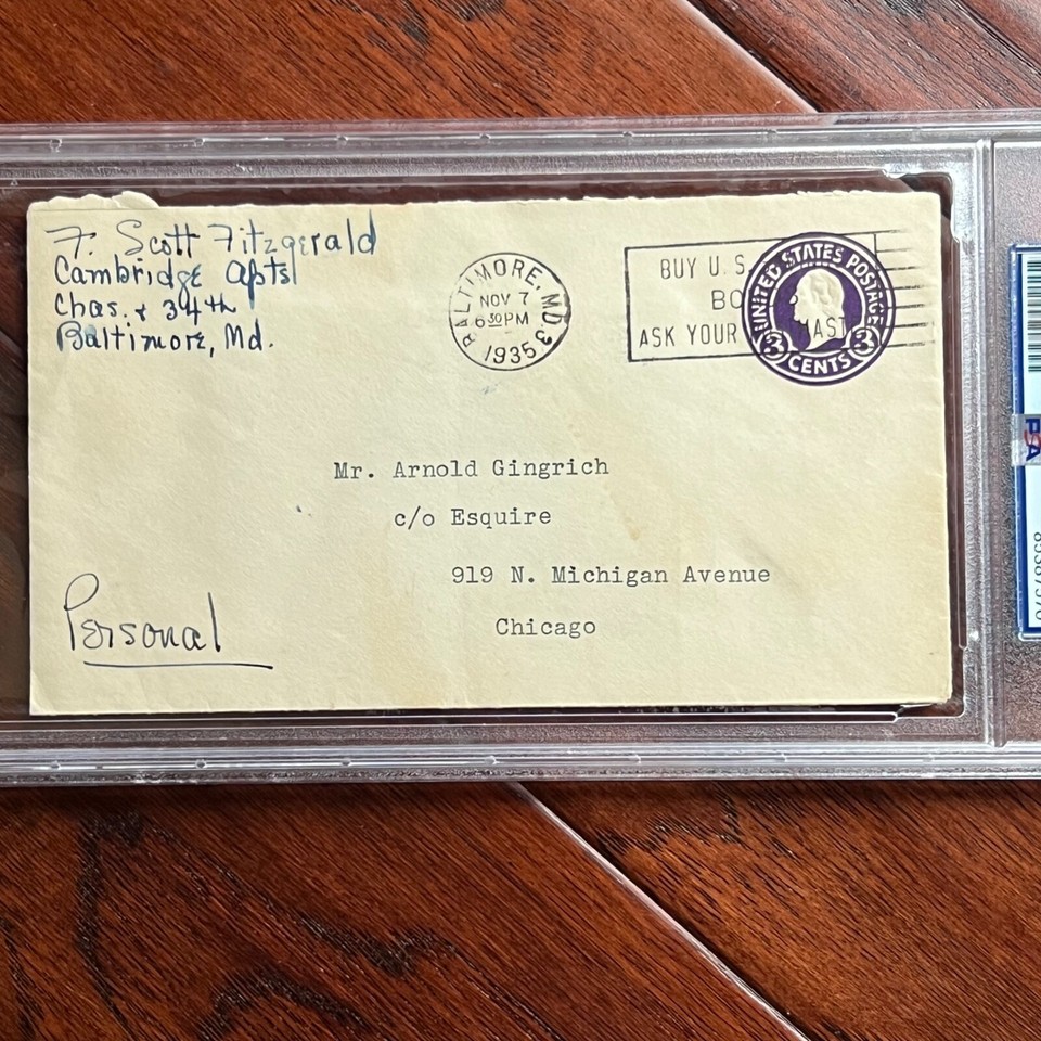 F. SCOTT FITZGERALD * PSA * Autograph Handwritten Envelope Signed and ...