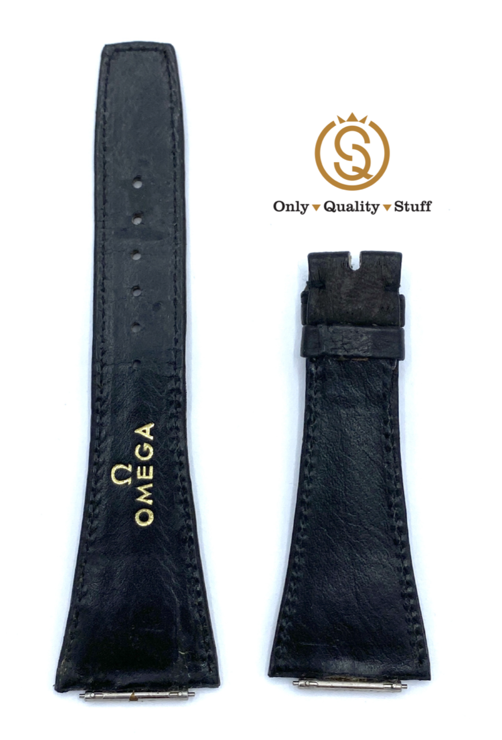 Omega Black Leather Strap 28mm/18mm-16mm Original Vintage | eBay