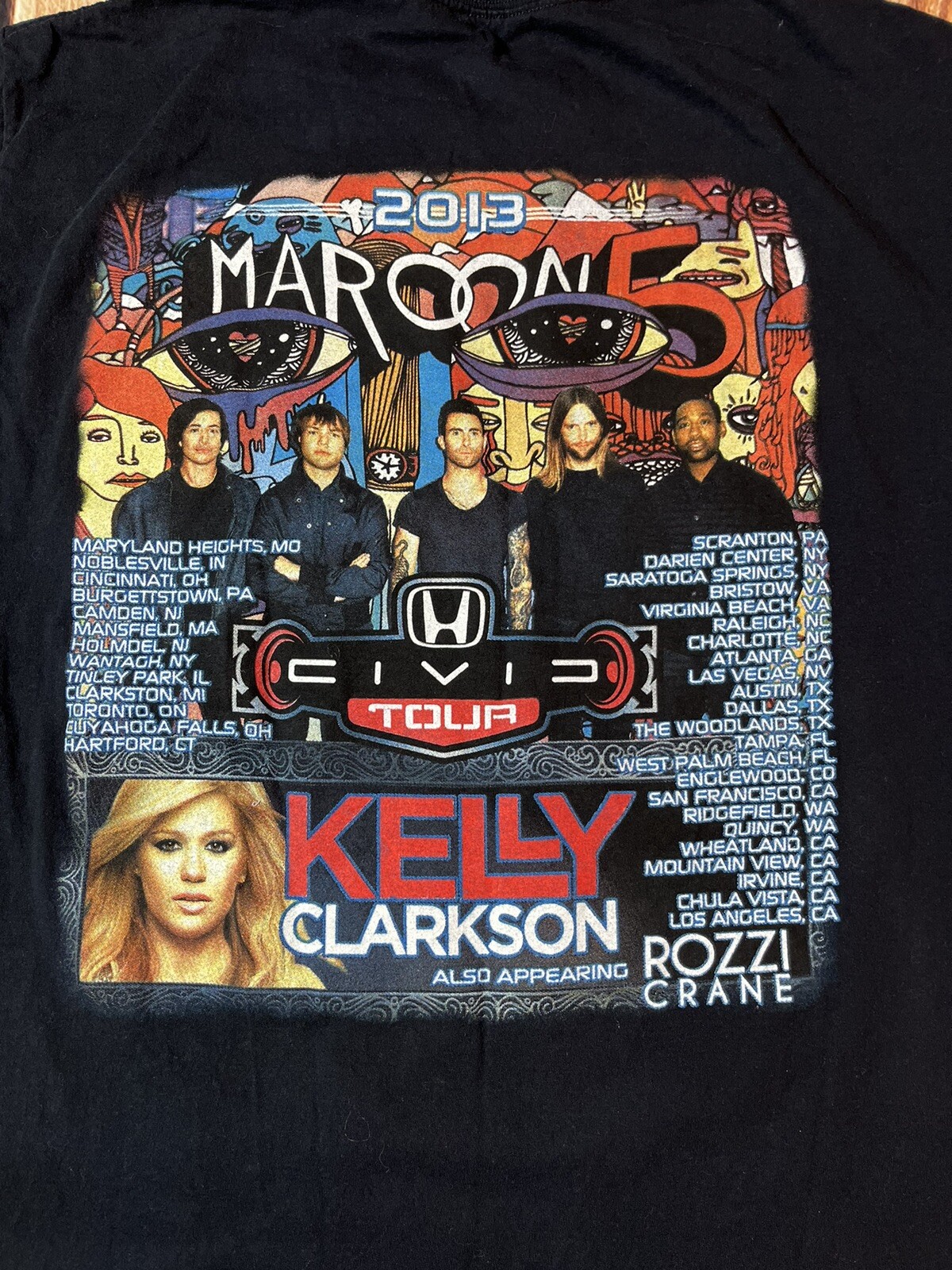 Maroon 5 Kelly Clarkson 2013 Civic Tour Black T-Shirt… - Gem