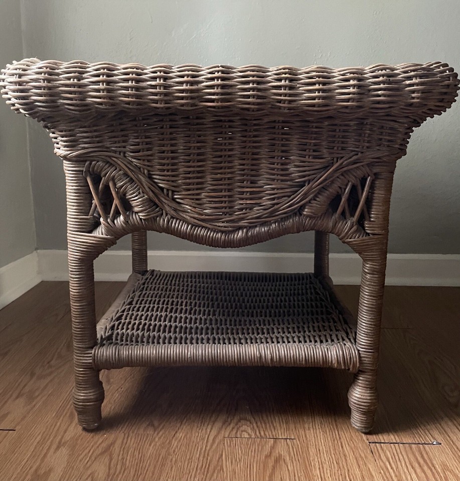 Victorian Art Deco Wicker/Rattan Scrolled Square Side Table | eBay