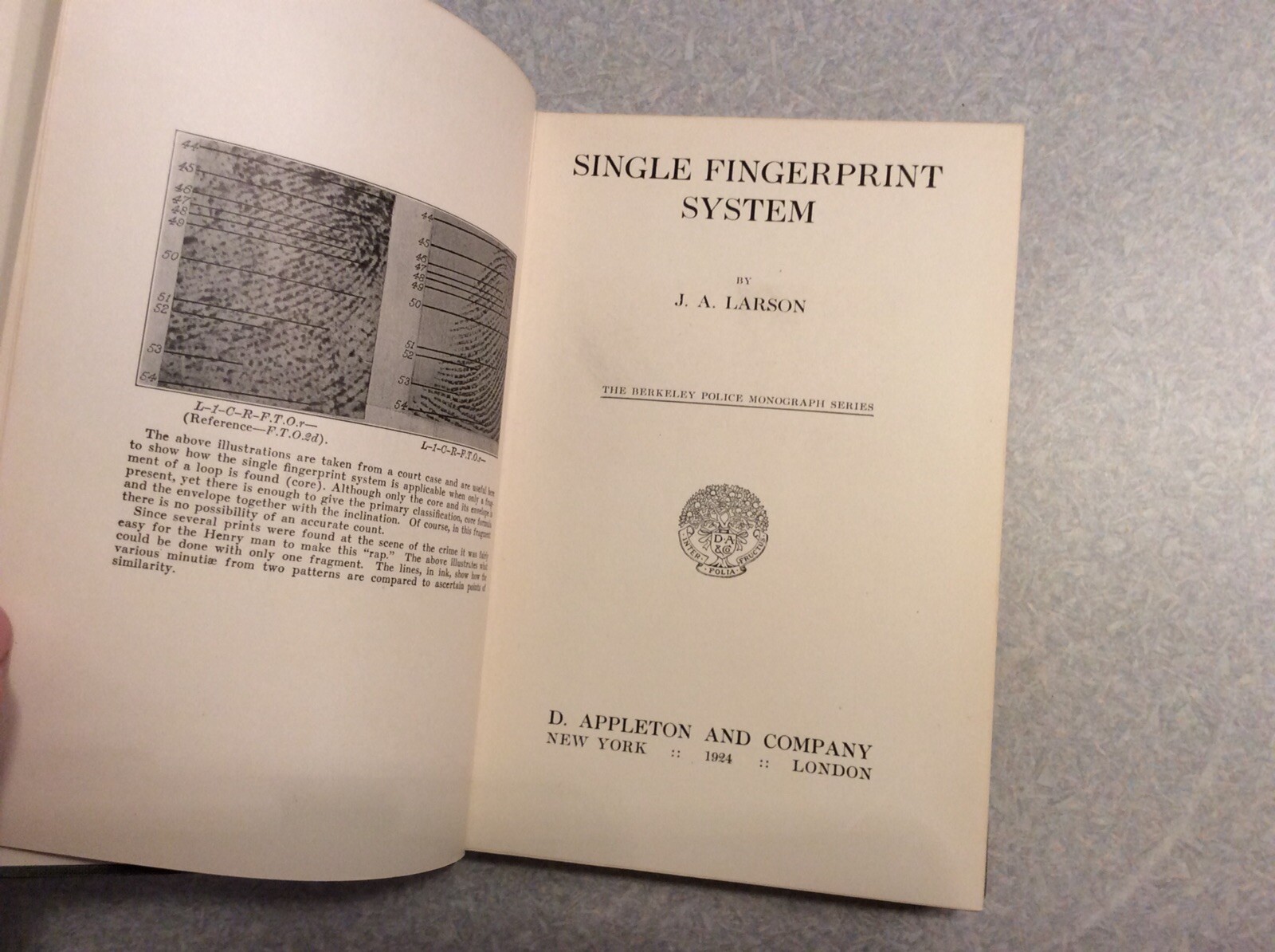 1924 John Augustus Larson SINGLE FINGERPRINT SYSTEM Crime POLICE ...