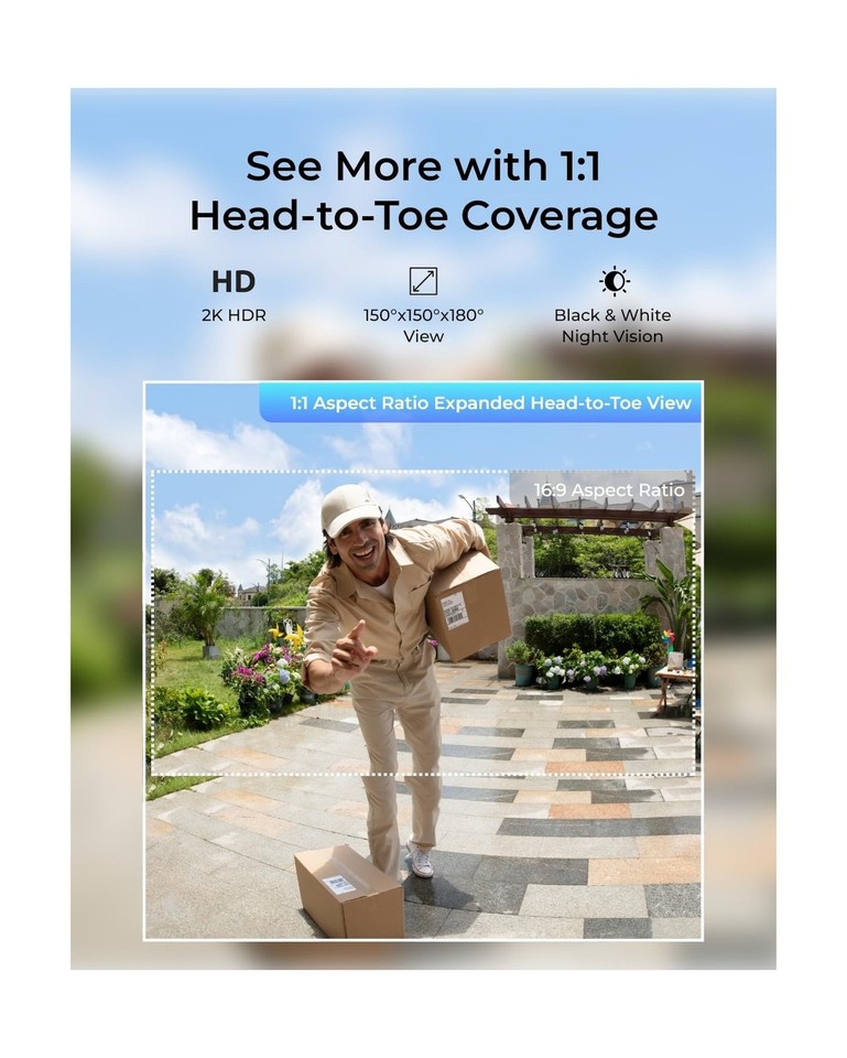 REOLINK Video Doorbell Camera with Chime, 1:1 Head-to-Toe View, 2.4 ...