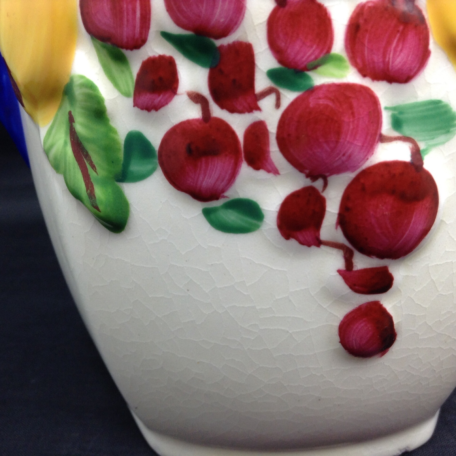 Czechoslovakia Bern .75 lt Pottery Creamer Pitcher Vtg White Blue Fruit ...