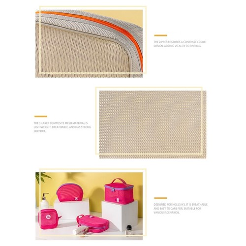 Travel Mesh Makeup Bag Colorblock Zippered Large Cosmetics Pouch Case ...