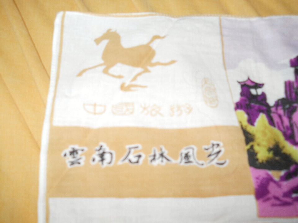 11x 11 in. hanky, hankie, handkerchief w/ Asian writing & purple ...