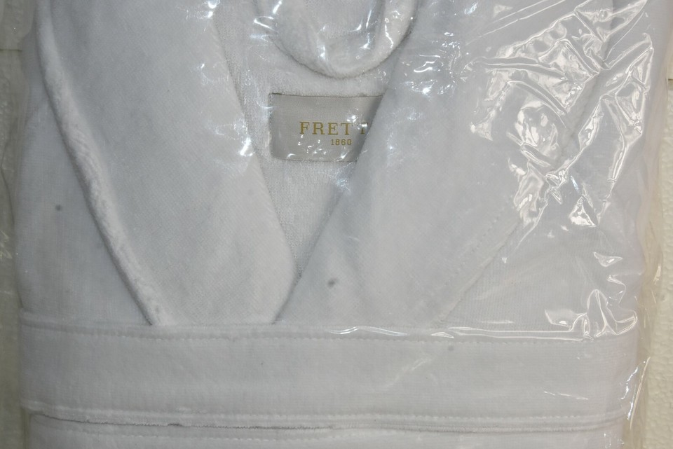 $300 NEW Frette UNISEX Velour Terry BATH Robe Shawl Collar White Cotton ...