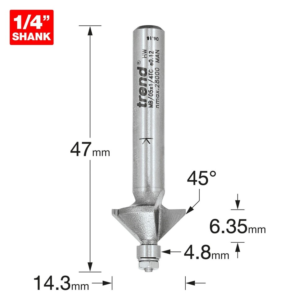 Fresatore Professionale Miniatura a Smusso 45 Gradi, Gambo da 6,35 mm ...