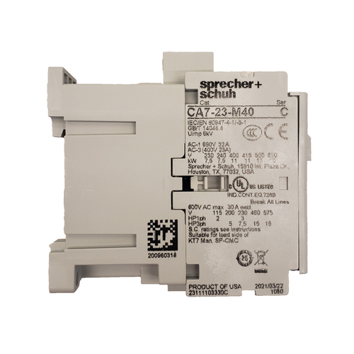 Sprecher + Schuh CA7-23-M40-120 Non-Reversing 4-Pole CA7 Contactor 23 A ...