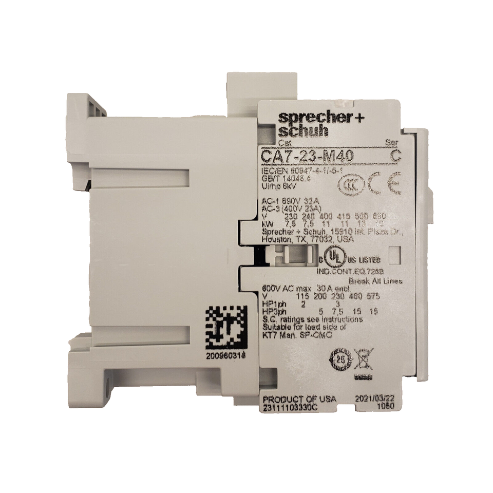Sprecher + Schuh CA7-23-M40-120 Non-Reversing 4-Pole CA7 Contactor 23 A ...