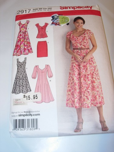 WOMENS UNCUT SIMPLICITY 2917 Sewing Pattern DRESS SKIRT SHIRT TOP SIZE ...