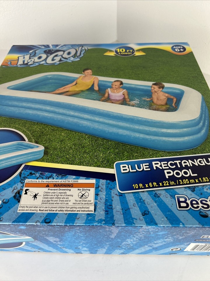 Bestway H2O GO Deluxe Blue Rectangular Family Pool 10' X 6' x 22" New ...
