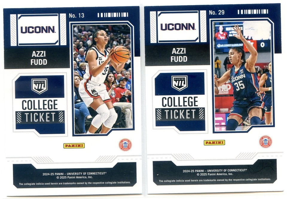 2024-25 Panini NIL UConn AZZI FUDD #29 + #13 Contenders College Ticket ...